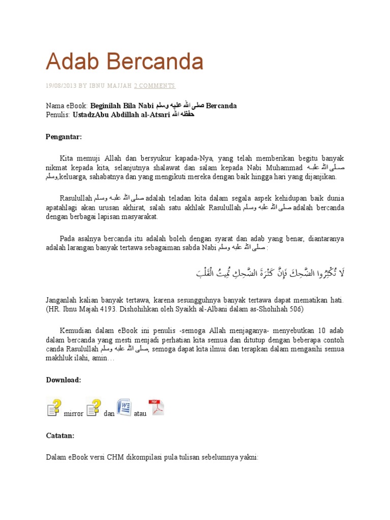Adab Bercanda ala Nabi Muhammad | PDF