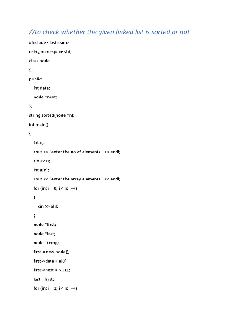 To Check Whether The Given Linked List Is Sorted or Not | PDF To Check Whether The Given Linked List Is Sorted or Not | PDF