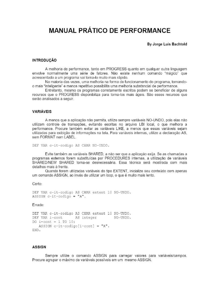 Progress 4GL - 0785 - Manual Prático de Performance | PDF
