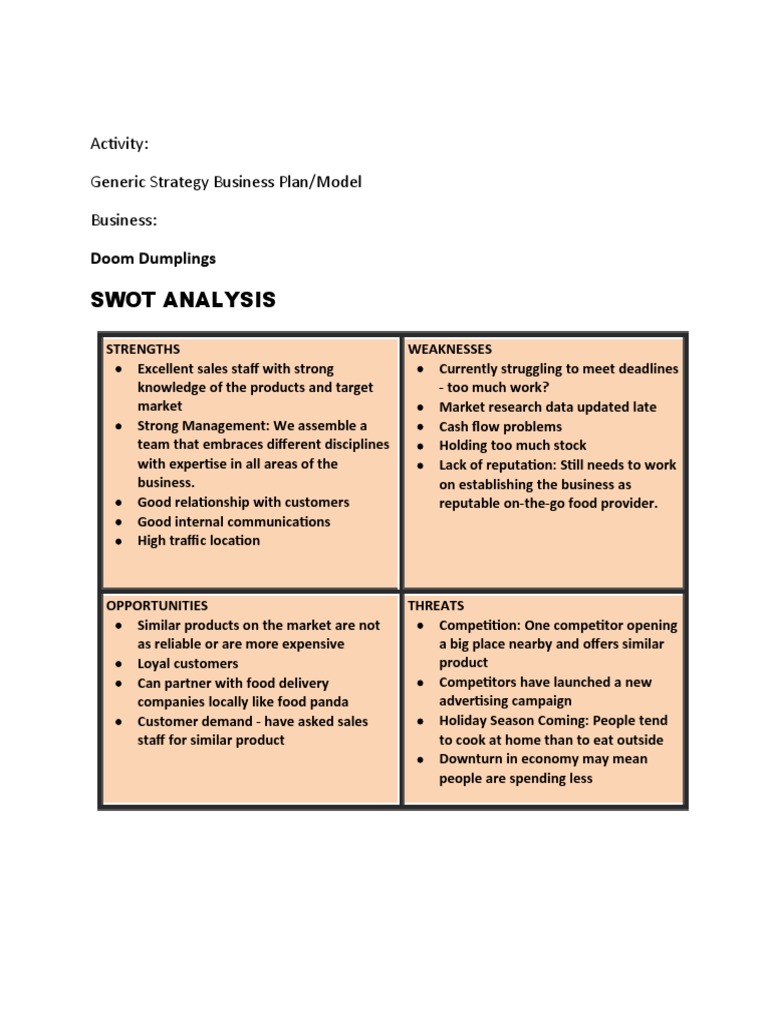 Activity - Strategic Management Generic Strat. Plan | PDF | Supply ...