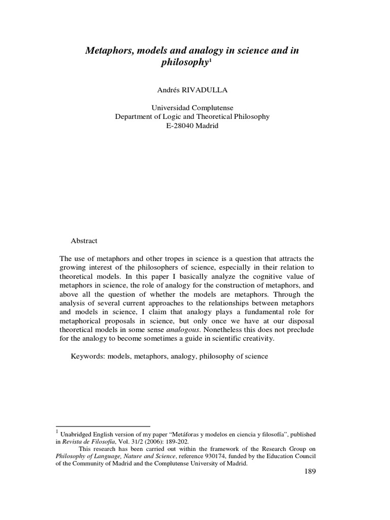 Metaphors Models and Analogy in Science | PDF | Theory | Metaphor