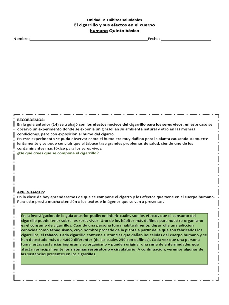 ciencias 5° Cigarro | PDF | Cigarrillo | Nicotina