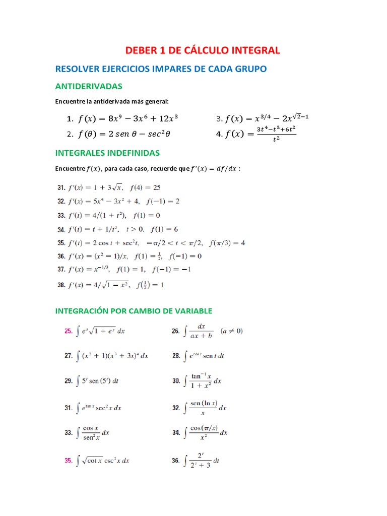 Deber 1 de Cálculo Integral | PDF