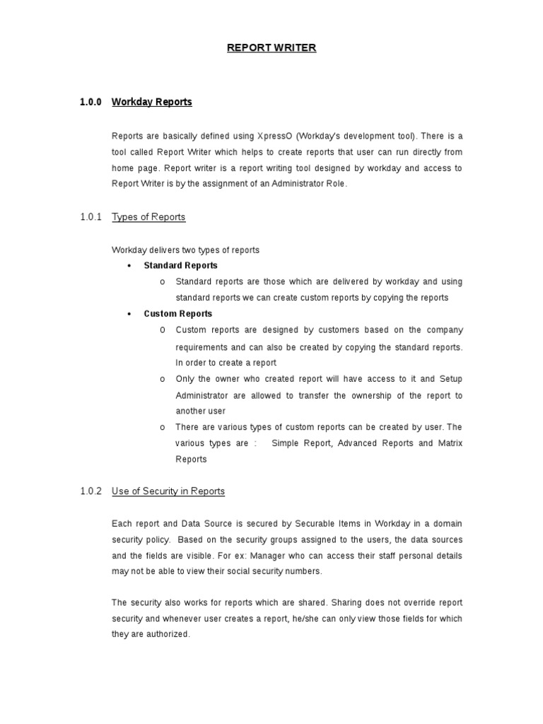 1.0.0 Workday Reports: Report Writer | PDF | Object (Computer Science ...