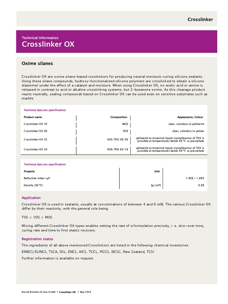 Oxime Silane Crosslinker OX Overview | PDF | Silicone | Cross Link