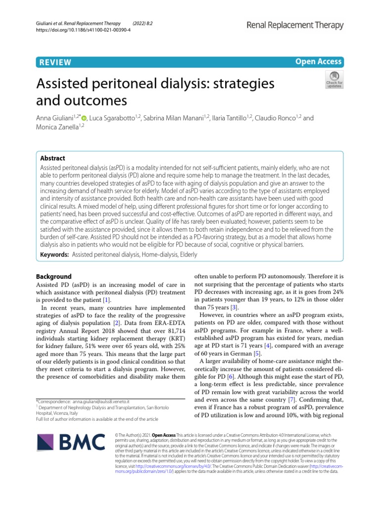 Anna Giuliani - Assisted Peritoneal Dialysis - Ren Replace Ther 2022 ...