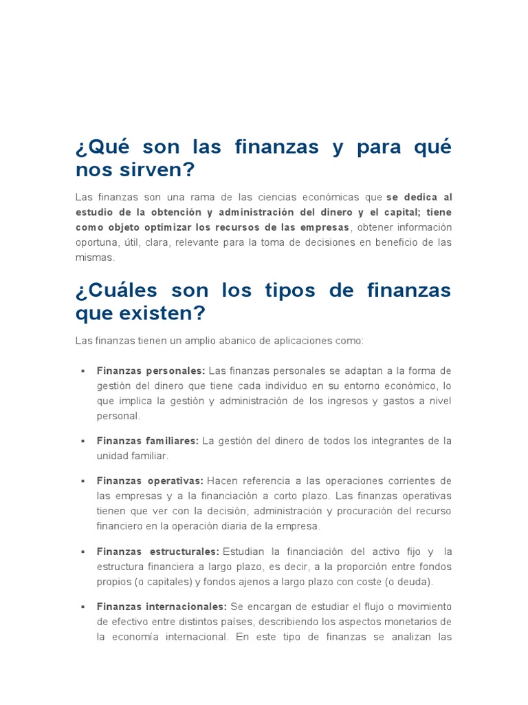 Qué Son Las Finanzas y para Qué Nos Sirven | PDF | Iniciativa ...