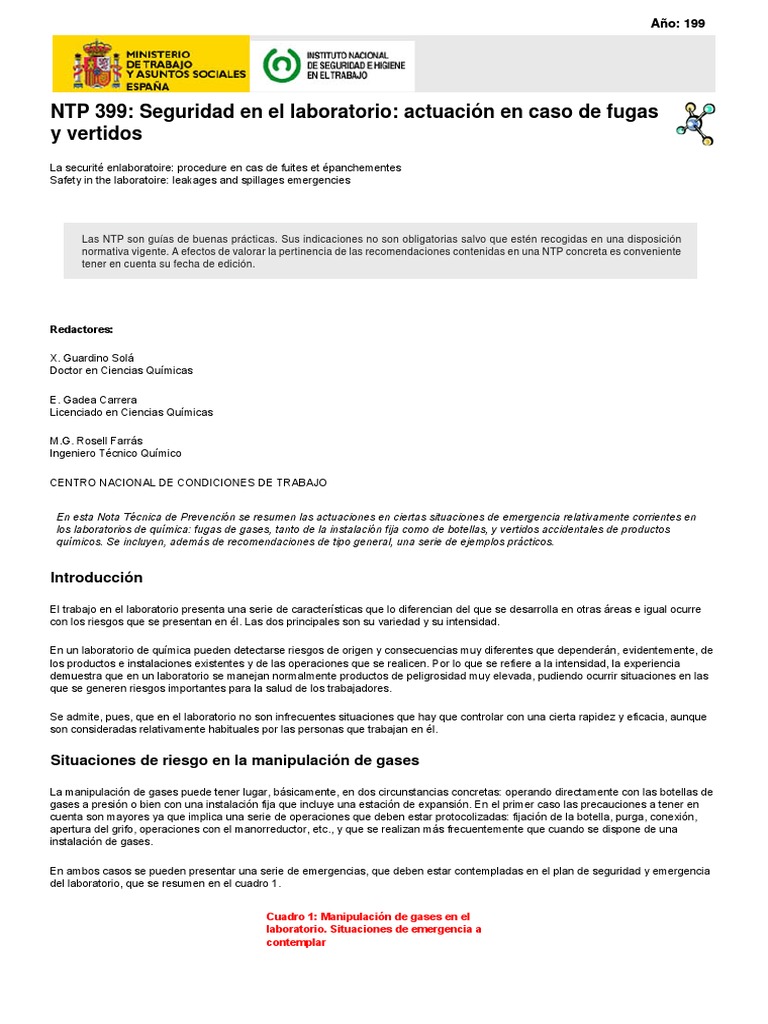 NTP 399 | PDF | Oxígeno | Gases