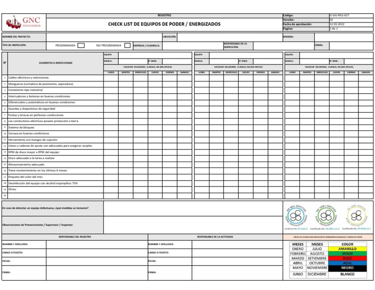 G-SIG-REG-027 Check List de Equipos | PDF | Bienes manufacturados
