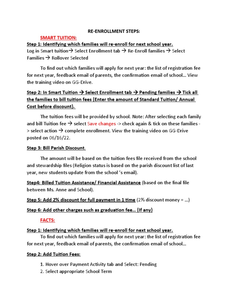 Re-Enrollment Processes | PDF | Fee | Tuition Payments