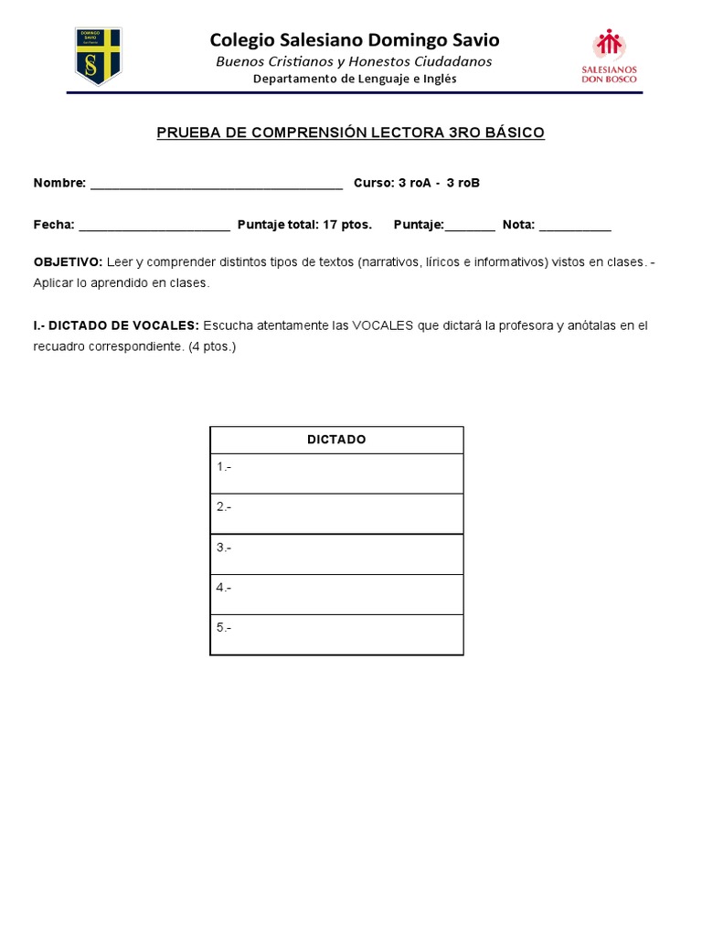 Prueba de Lenguaje 3ros A - B Adecuada | PDF