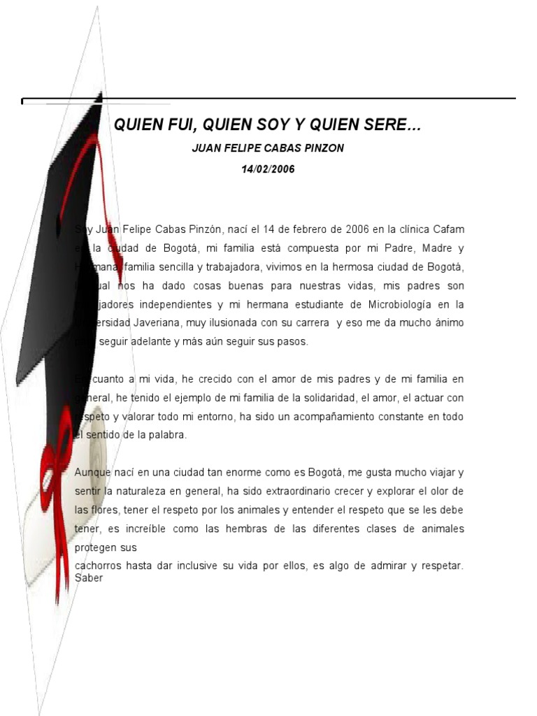 Proyecto de Vida - Quien Fui, Quien Soy y Quien Sere.... | PDF | Amor ... Proyecto de Vida - Quien Fui, Quien Soy y Quien Sere.... | PDF | Amor ...