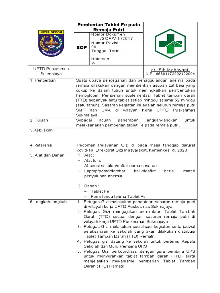 SOP Pemberian TTD Remaja Putri | PDF