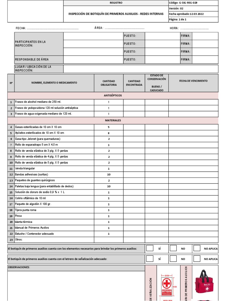 Inspeccion Botiquin | PDF | Primeros auxilios | Tratamientos médicos