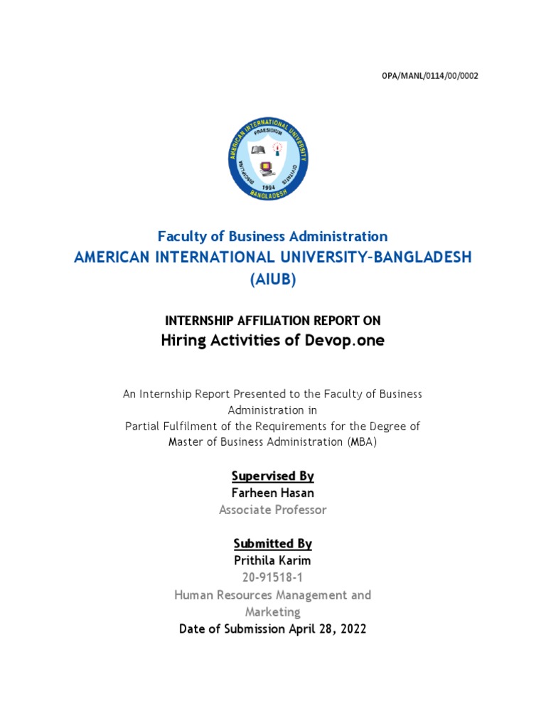 Internship Report With Cover Letter - Executive Summary | PDF ...