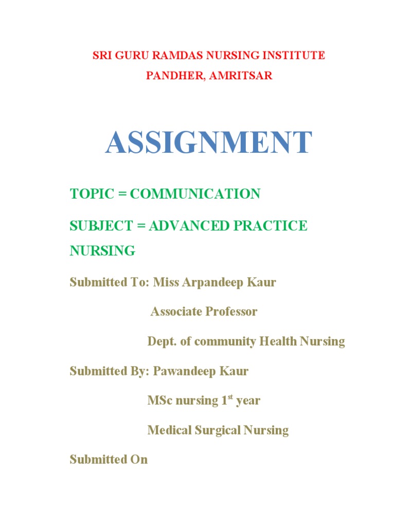 Assignment: Topic Communication Subject Advanced Practice Nursing | PDF ...