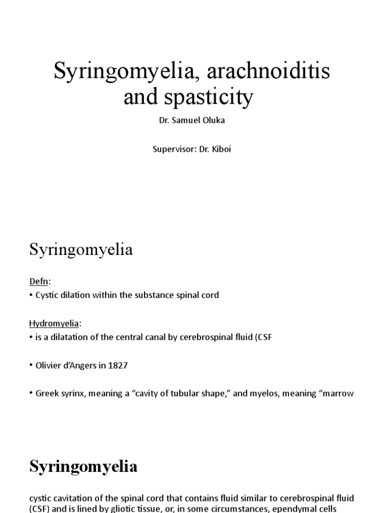 Syringomyelia and Arachnoiditis Overview | PDF | Anatomical Terms Of ...
