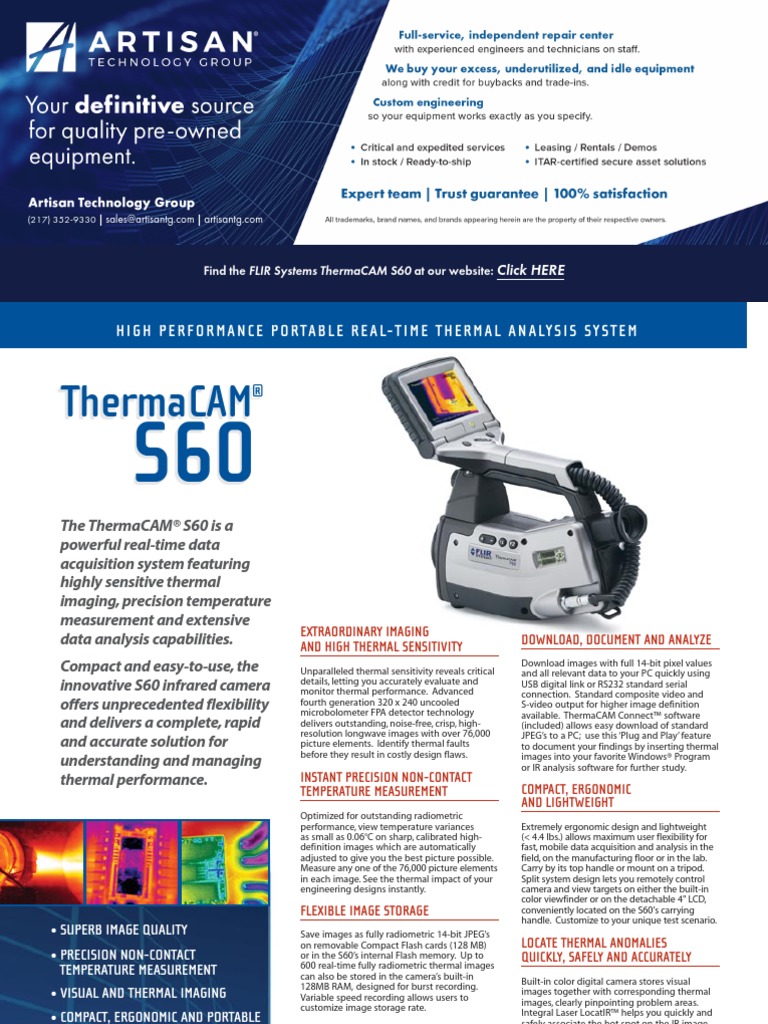 FLIR Systems ThermaCAM S60 Datasheet 202078114411 | PDF | Video | Camera