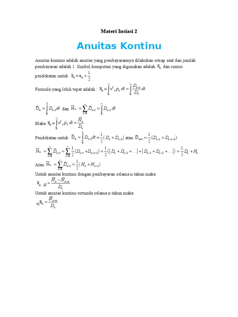 Rumus Anuitas Kontinu dan Asuransi | PDF | Metode & Bahan Ajar