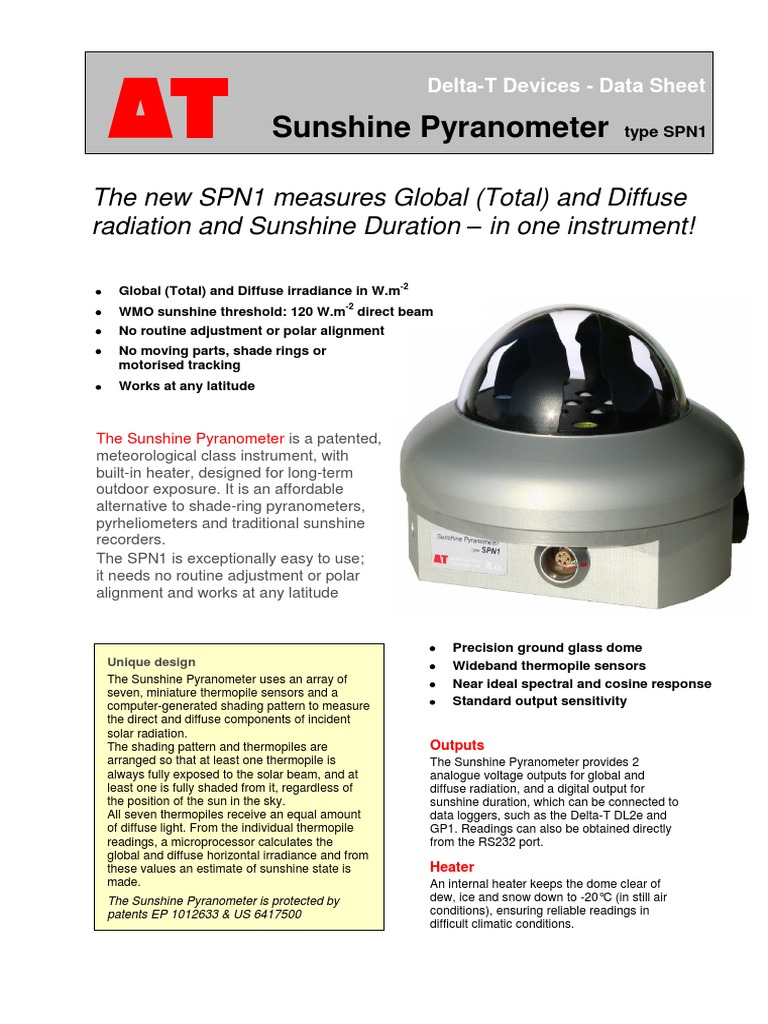 Pyranometer DELTA-T SPN1 - Datasheet - v5 | PDF | Applied And Interdisciplinary Physics | Metrology