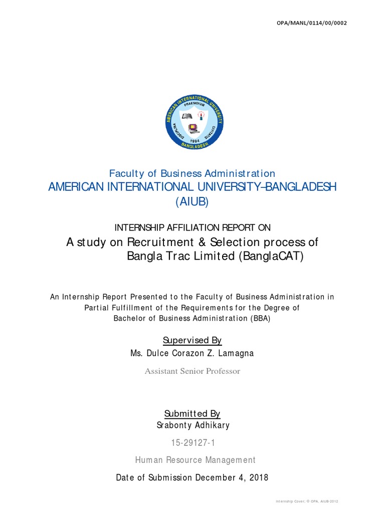 Srabonty BBA Intern Report Full | PDF | Human Resource Management ...