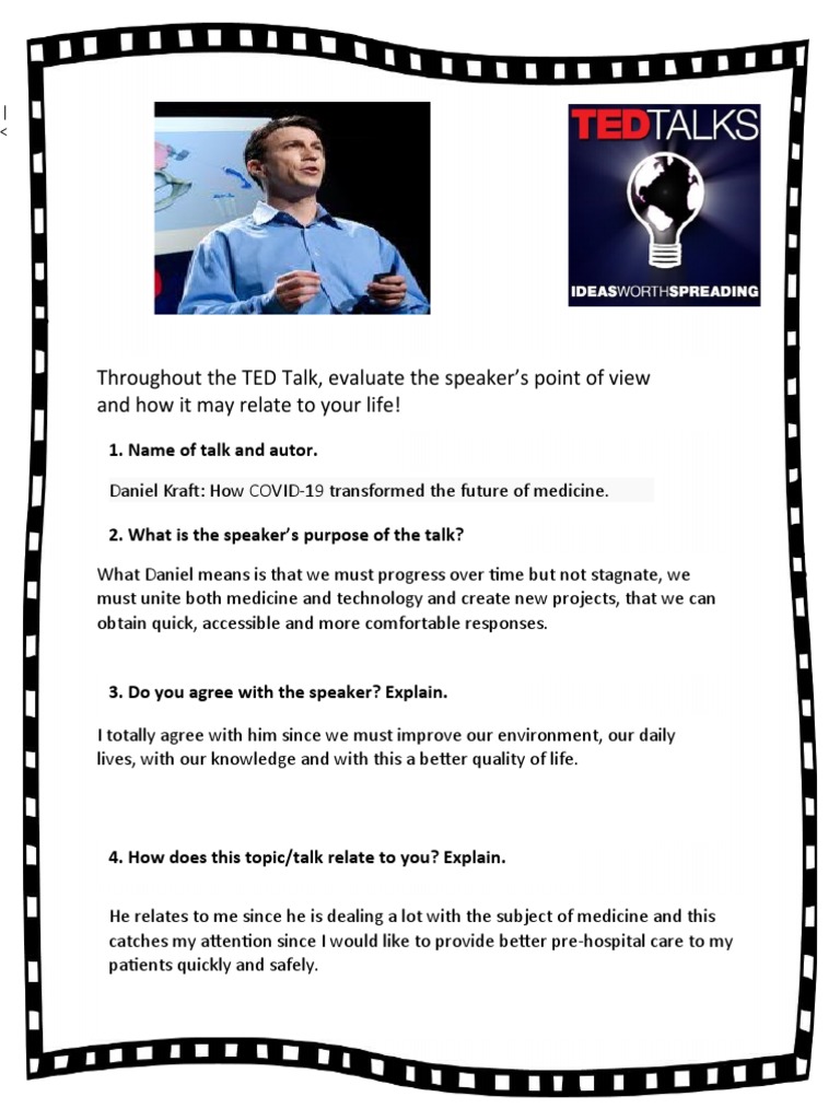 Throughout The TED Talk, Evaluate The Speaker's Point of View and How ...