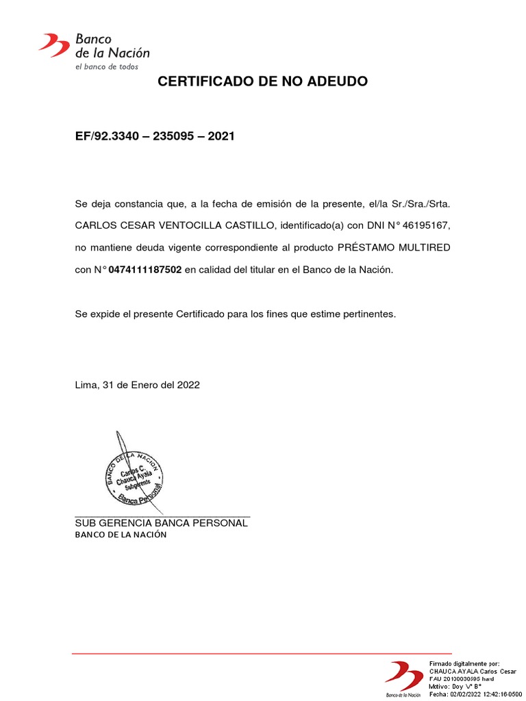 Certificado de No Adeudo | PDF
