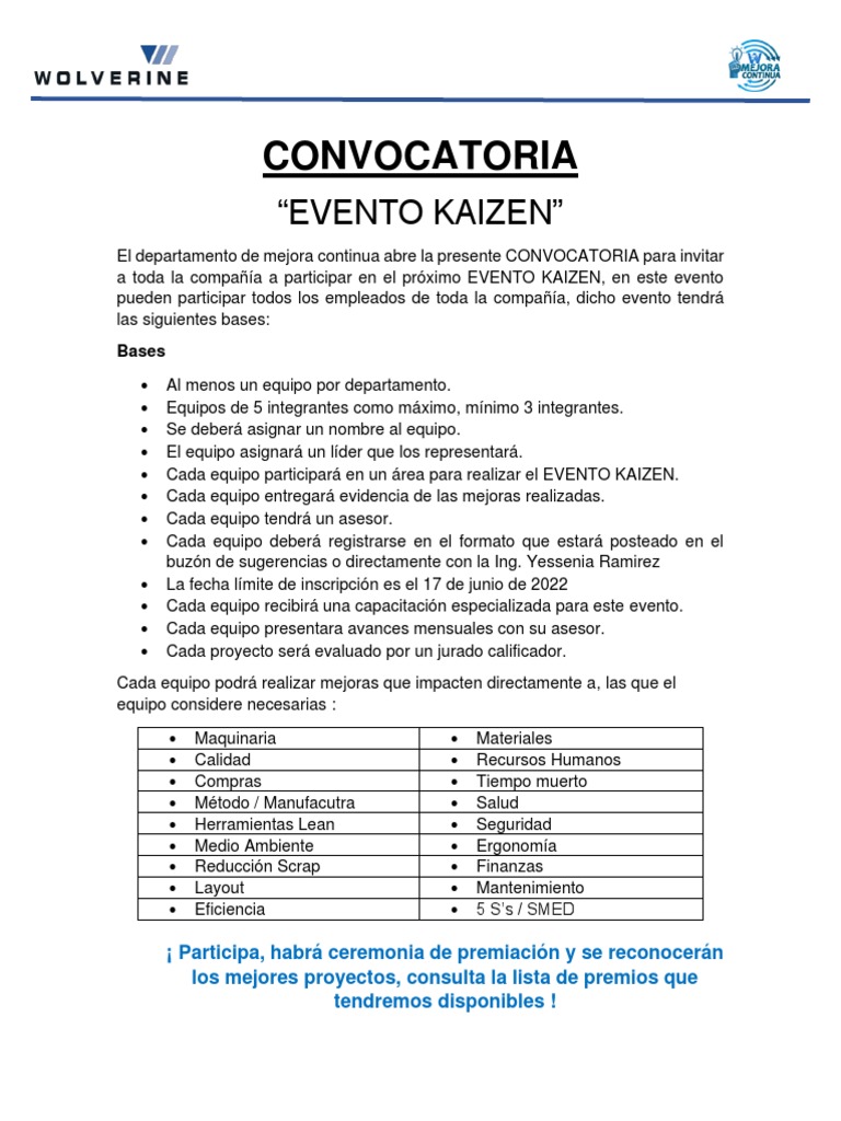 Convocatoria EVENTO KAIZEN | PDF