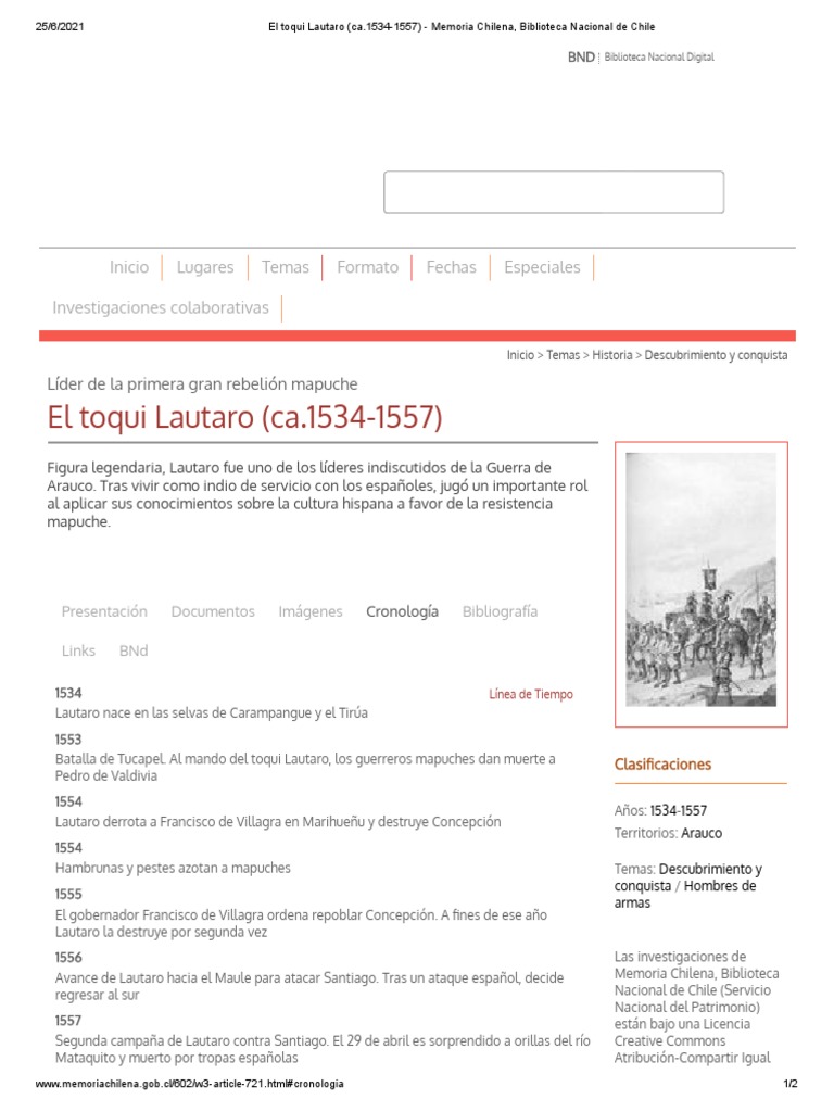 El Toqui Lautaro (Ca.1534-1557) - Cronología | PDF | Chile | Conflictos ...
