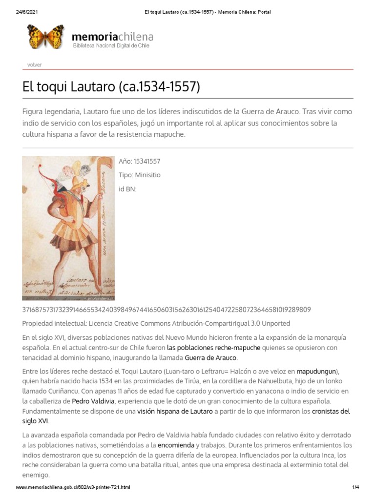 El Toqui Lautaro (Ca.1534-1557) - Memoria Chilena - Presentación | PDF ...