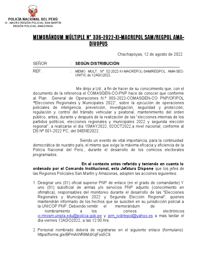 Memo-Mult. #336-2022-Divops | PDF | Policía