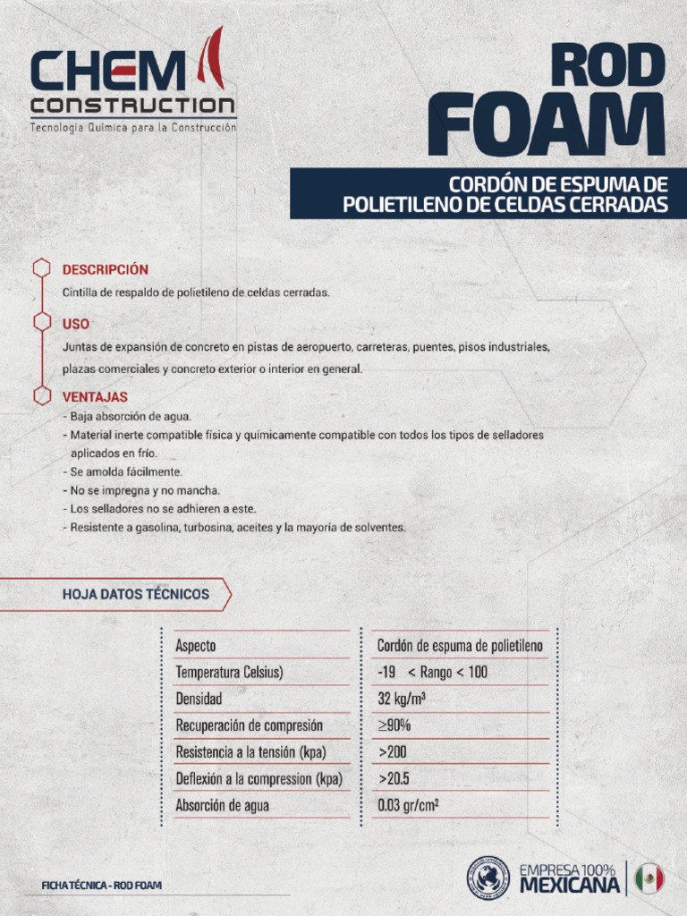 N. FICHA TECNICA BACKER ROD - Tirilla de Respaldo | PDF