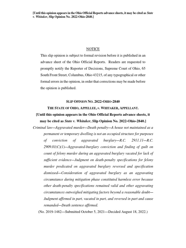 State of Ohio v. Whitaker Opinion | PDF | Apprendi V. New Jersey ...