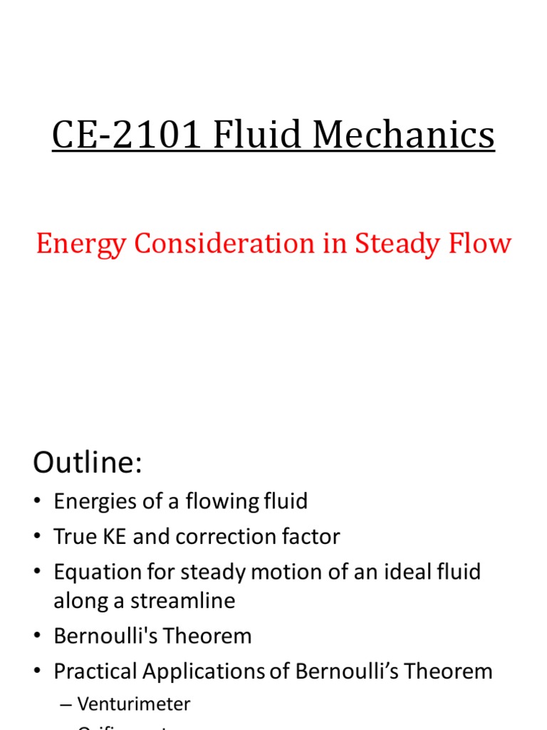 CE-2101 Fluid Mechanics: Energy Consideration in Steady Flow | PDF ...