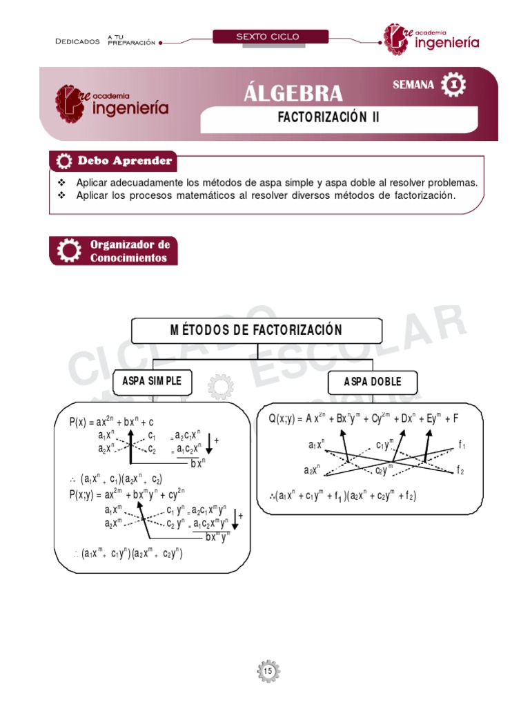 Factorización II: Aplica métodos de aspa simple y doble | PDF ...