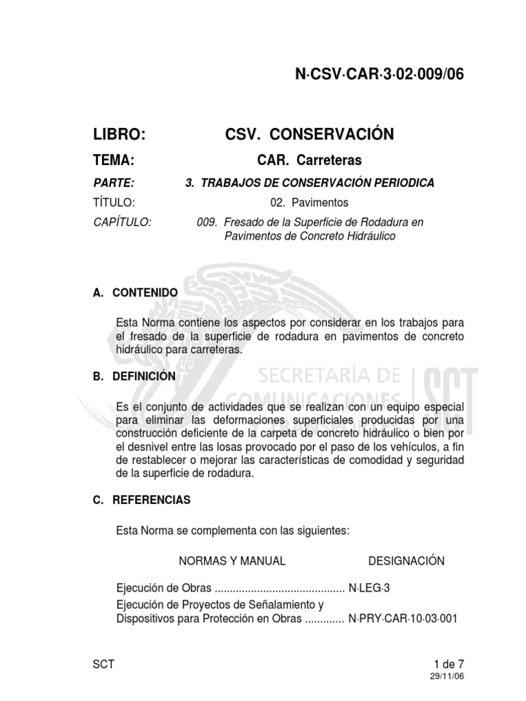 N-CSV-CAR-3-02-009-06 - Fresado de La Superficie de Rodadura | PDF | Residuos | Hormigón