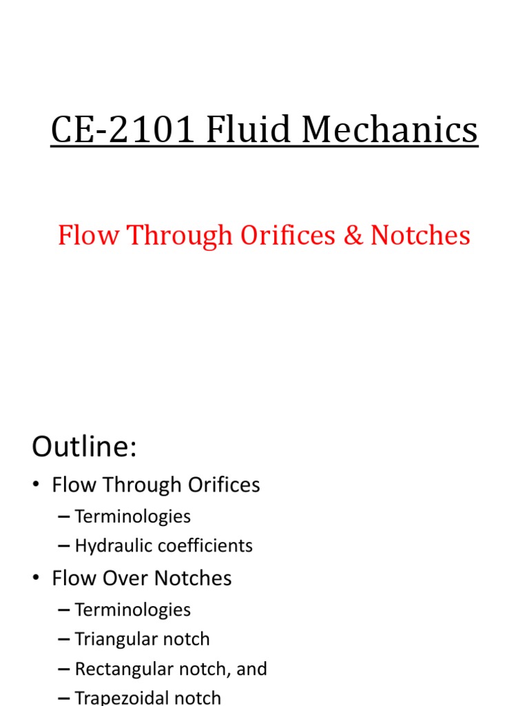 CE-2101 Fluid Mechanics: Flow Through Orifices & Notches | PDF | Rotation Around A Fixed Axis ...