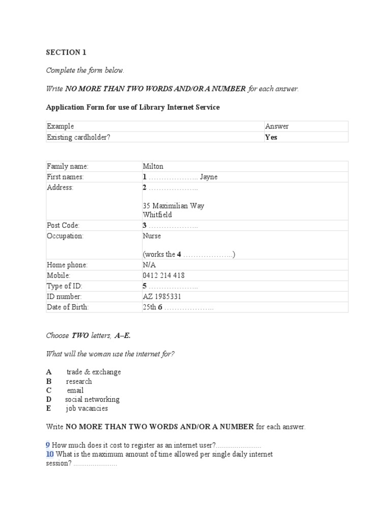 Complete The Form Below. Write No More Than Two Words And/Or A Number ...