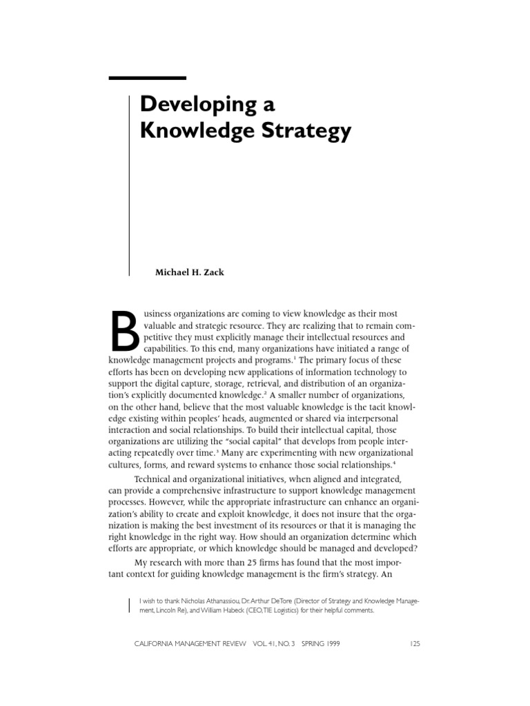 Developing A Knowledge Strategy: Michael H. Zack | PDF | Strategic Management | Swot Analysis