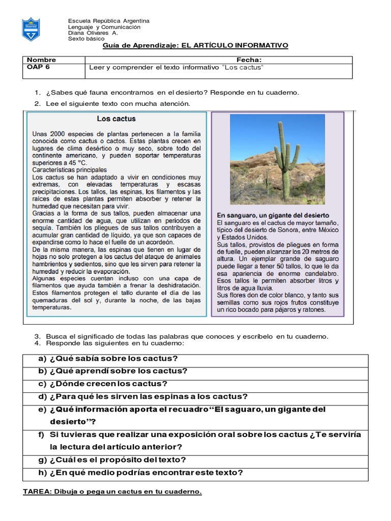 2 GUÍA ARTÍCULO INFORMATIVO SEXTO BÁSICO | PDF