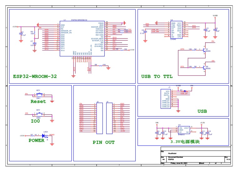 Un diagrama de circuito de un módulo ESP32 conectado a un convertidor ...