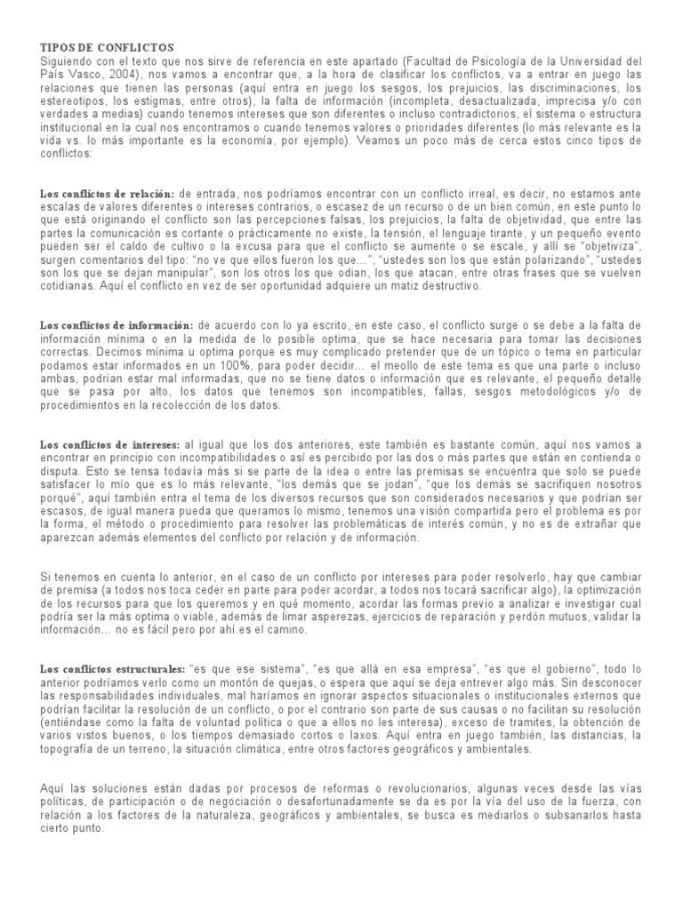 Tipos De Conflictos Descargar Gratis Pdf Información Sicología 5220