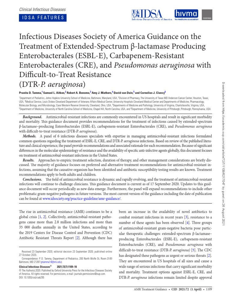 Idsa Cre | PDF | Beta Lactamase | Antimicrobial Resistance