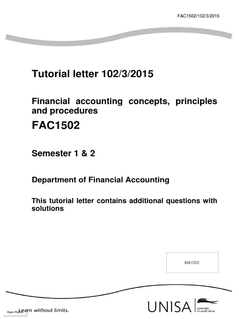 FAC1502 Tutorial Letter 102 UNISA | PDF | Debits And Credits | Depreciation