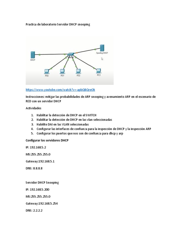 Practica de Laboratorio Servidor DHCP Snooping e Inspección Arp | PDF | Dirección IP ...