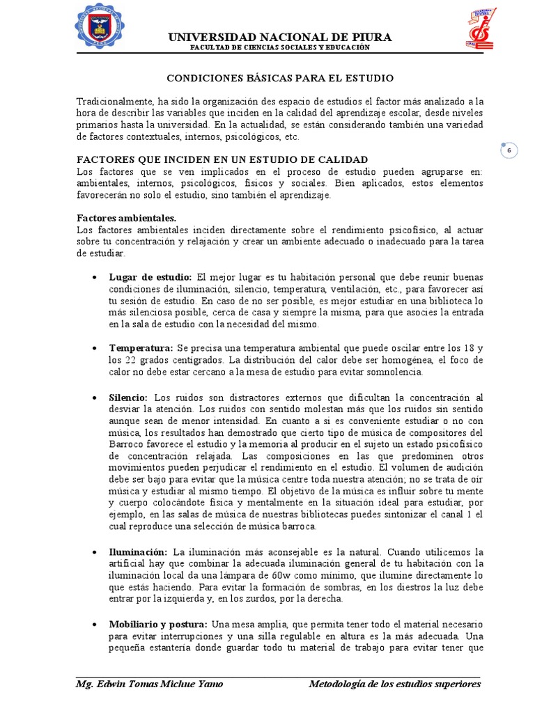 Condiciones Básicas para El Estudio | PDF | Alimentos | Aprendizaje