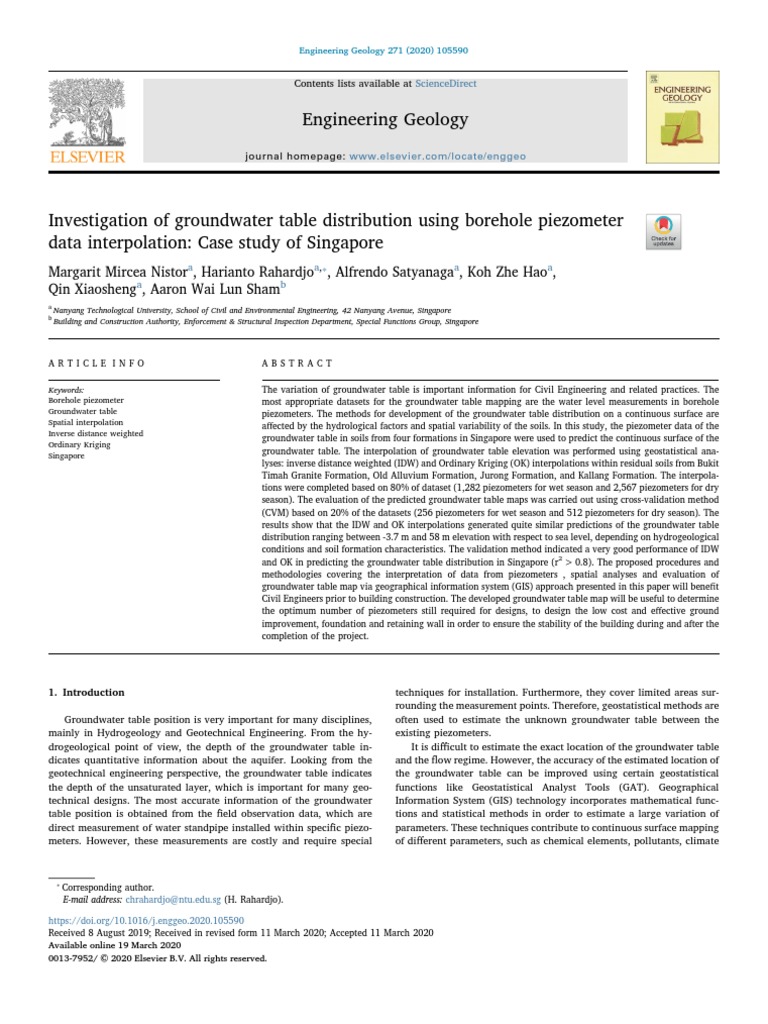 Investigation of Grounwater Table Distribution Using Borehole Piezometer Data Interpolation ...