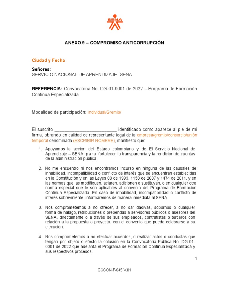 ANEXO 9 Declaración Anticorrupción | PDF | Gobierno