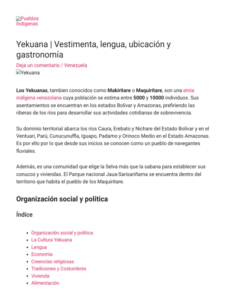 Yekuana - Vestimenta, Lengua, Ubicación y Gastronomía | PDF | Agricultura