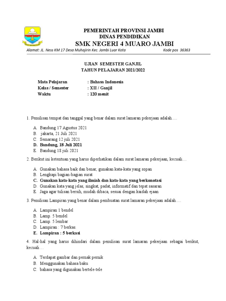 Soal SMT I KLS Xii | PDF